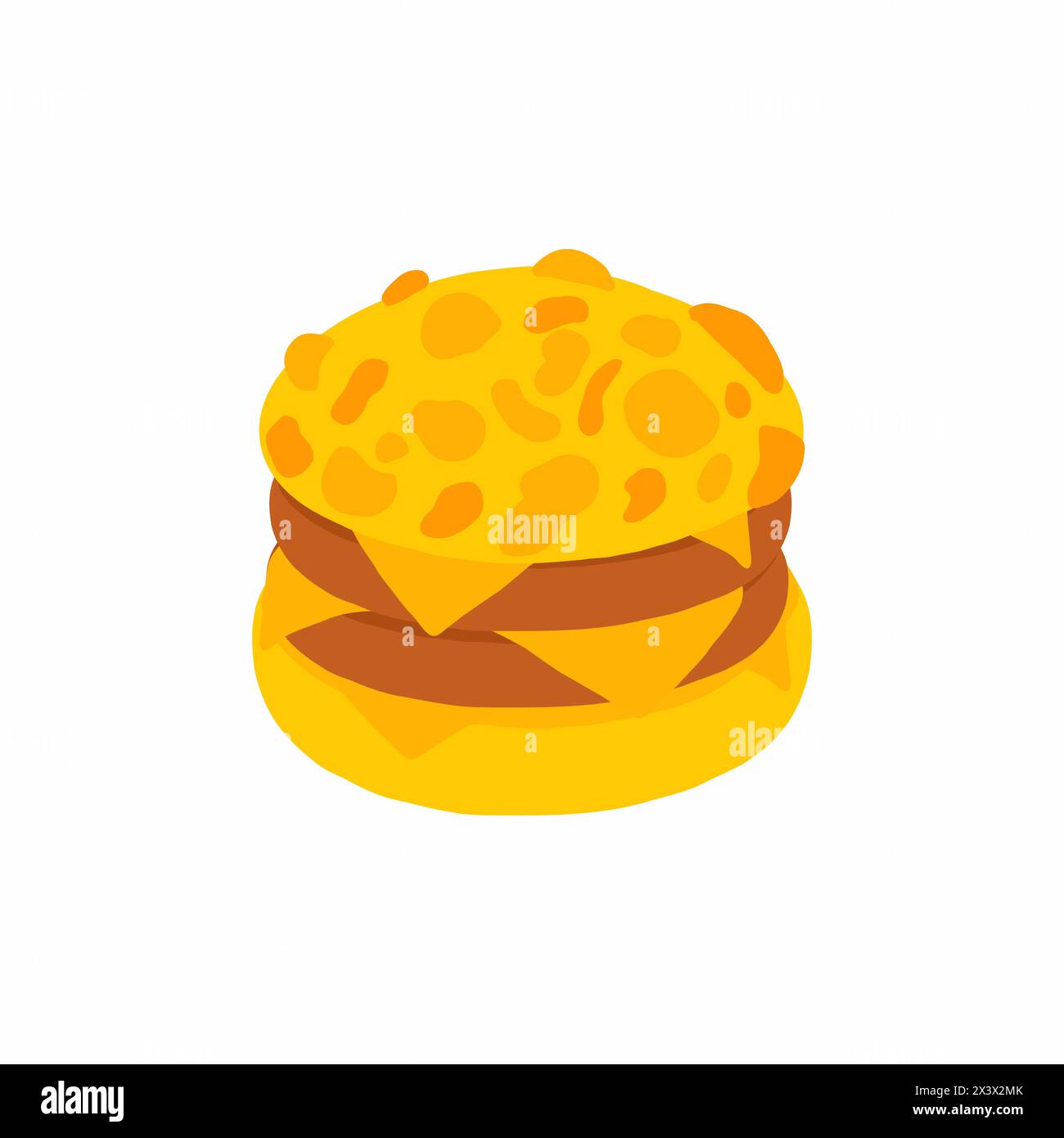 Burger with cheese bun, and double cutlets icon in cartoon flat style ...