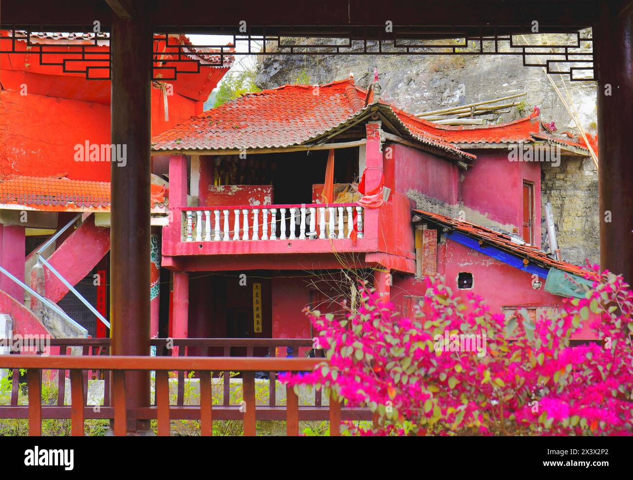 Old Chinese temple of the goddess of mercy in a Chinese village off ...