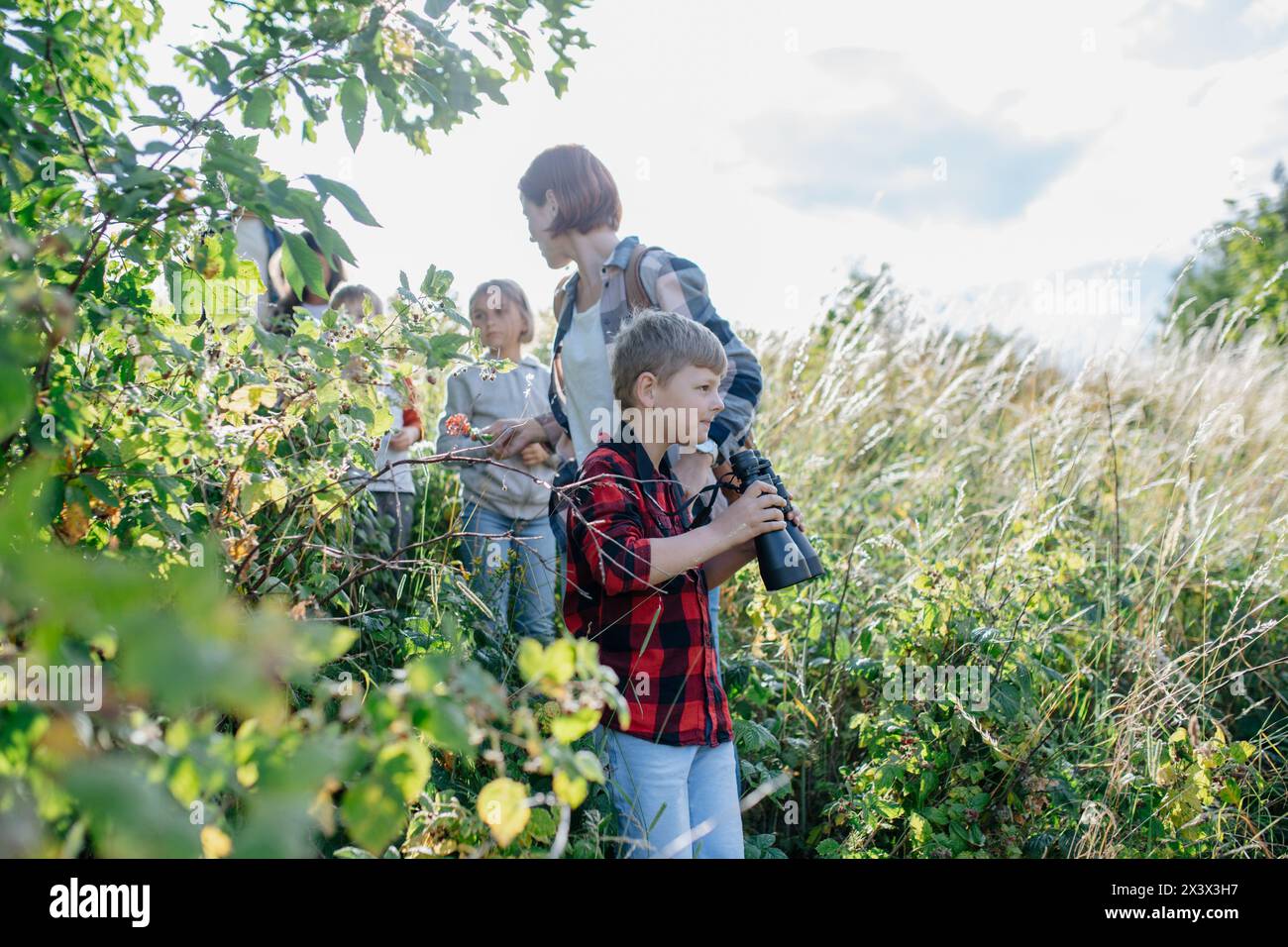 Young students learning about nature, forest ecosystem during biology ...