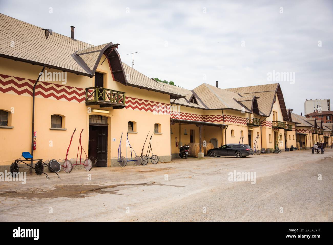 Horse stables at the Bologna Hippodrome in Italy, buildings protected ...