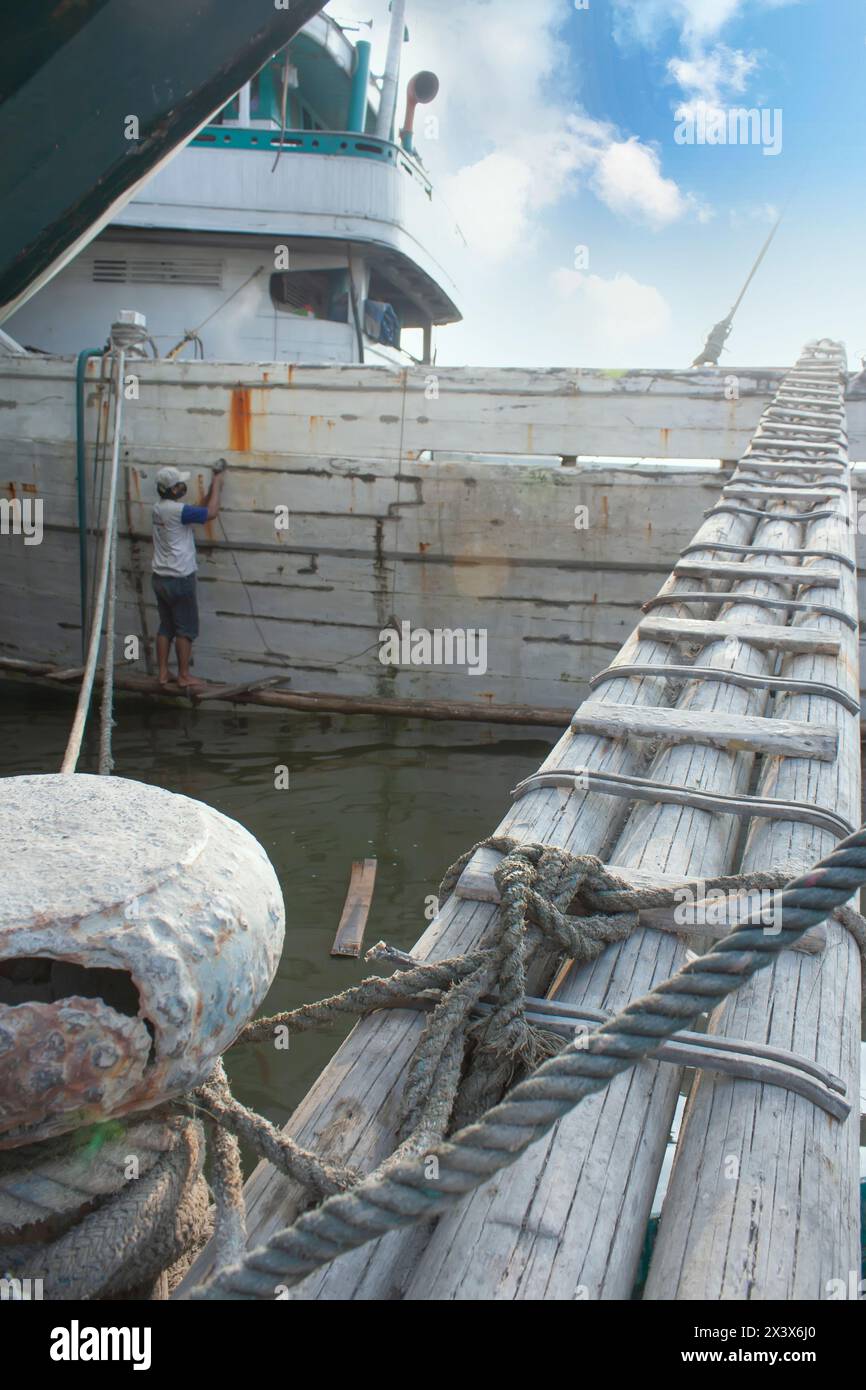 Sunda Kelapa Port, Jakarta, Indonesia, 03.06.2012, Stairs made of wood ...
