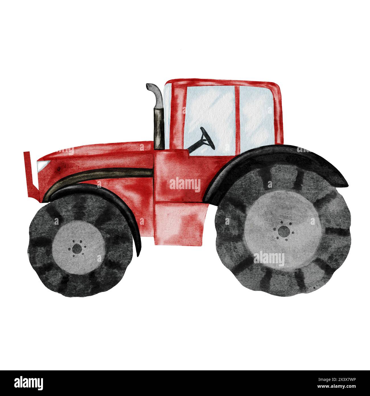 Tractor watercolor hand drawing. Clip art of a red toy car isolated on ...