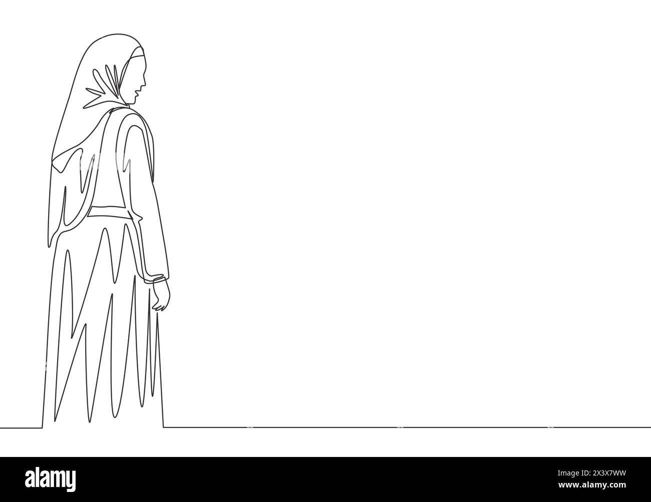 Single continuous line drawing of young happy beautiful muslim girl ...