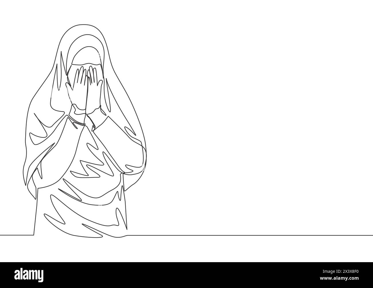 Single continuous line drawing of young cute saudi arabian muslimah ...
