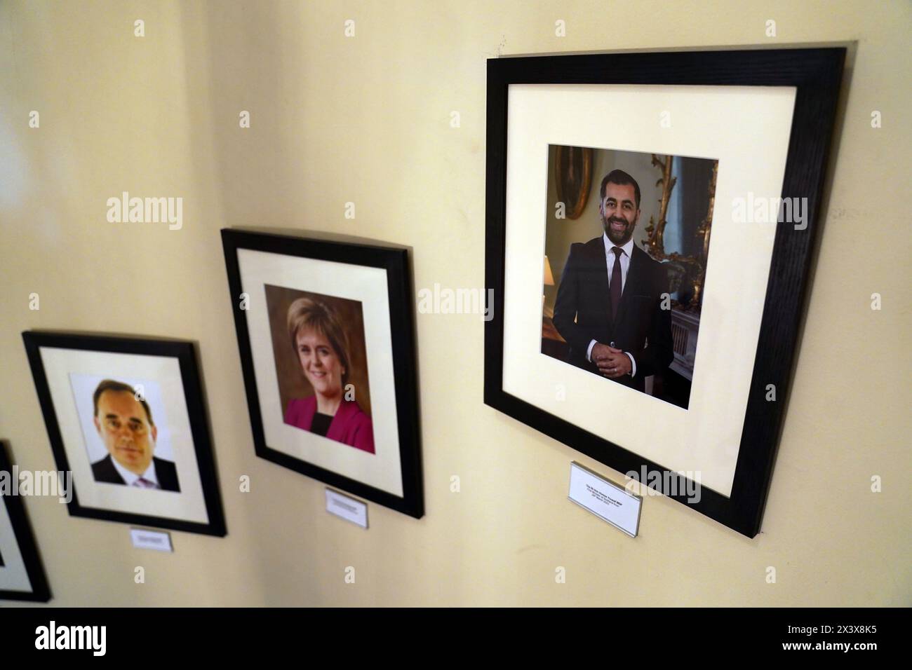 Photos of First Ministers of Scotland on a wall in Bute House, the ...