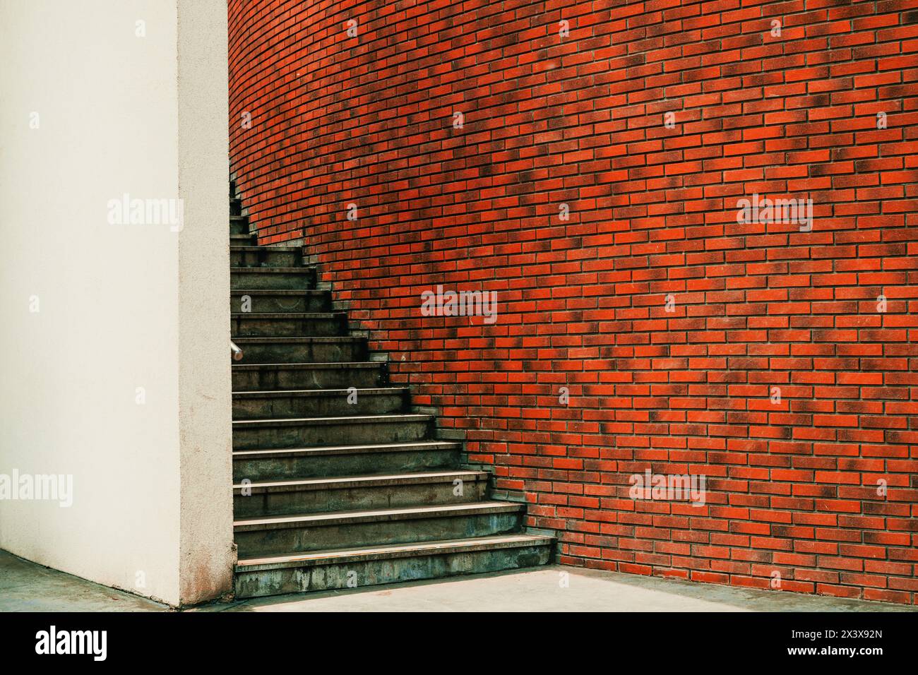 Urban staircase with modern brick wall pattern, selective focus Stock ...