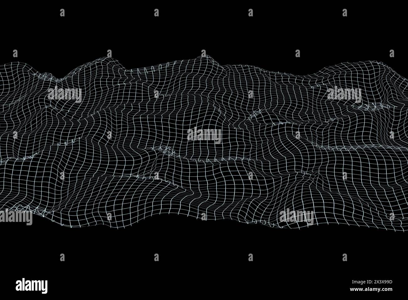 Digital 3D wireframe landscape, isolated on black background. Ideal for ...
