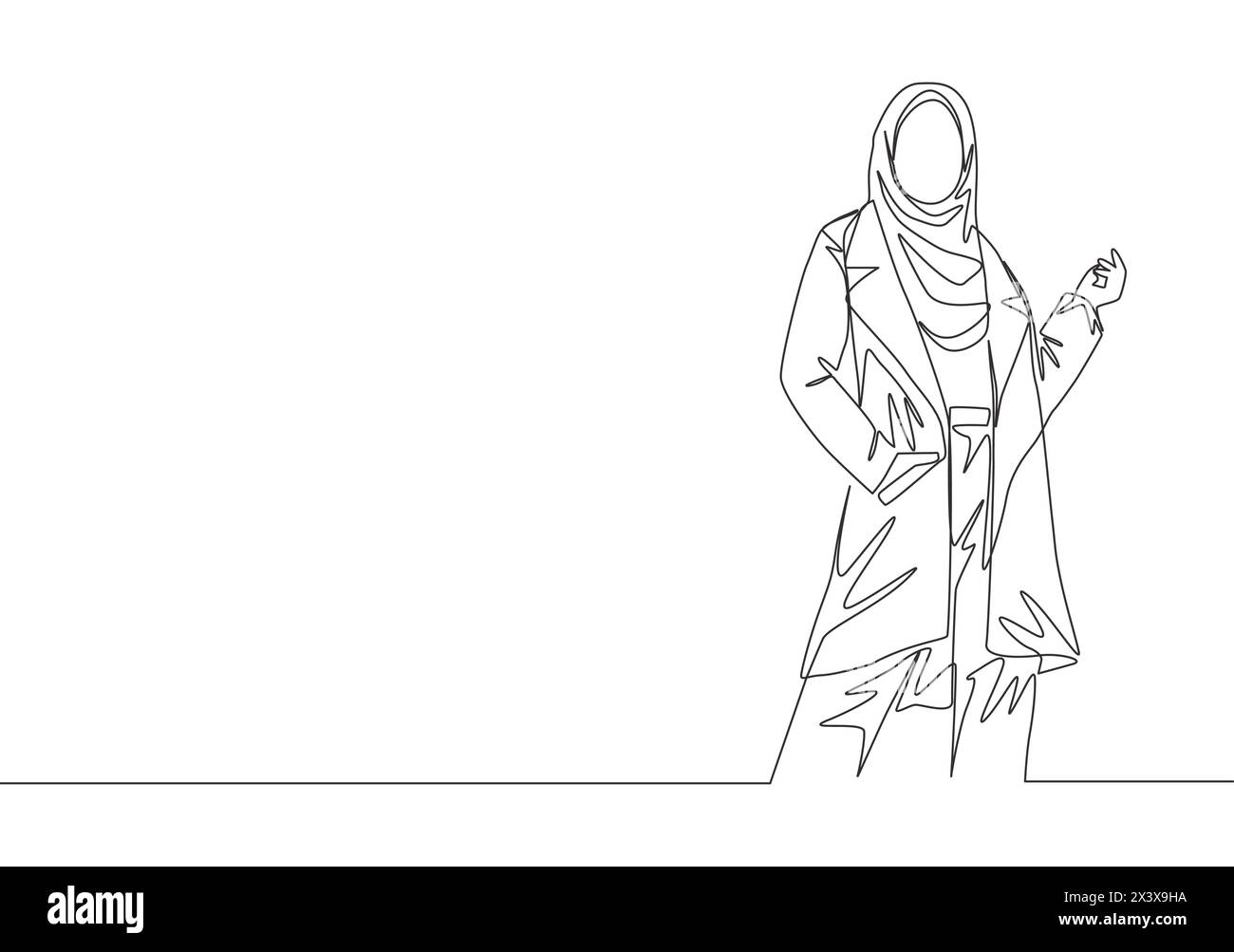 Single continuous line drawing of young happy beautiful muslimah on ...