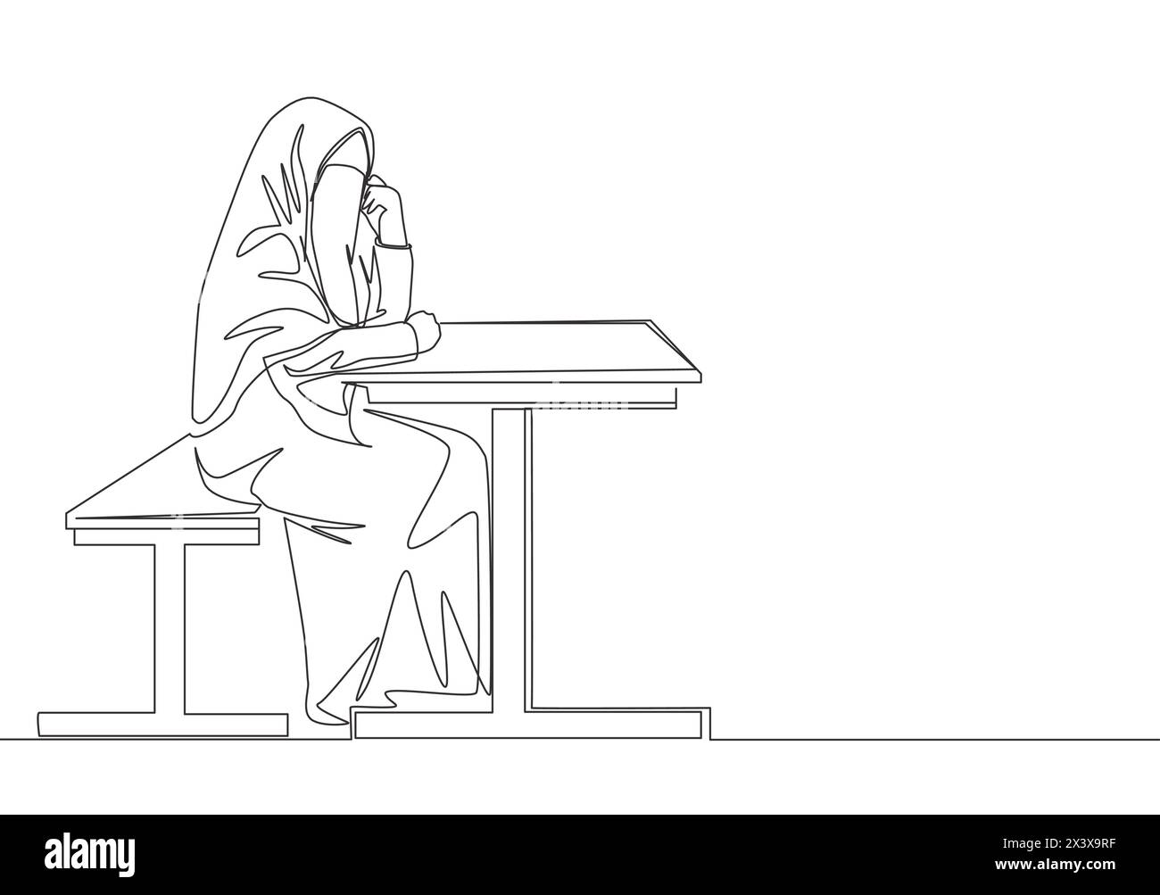 One continuous line drawing of young happy attractive muslimah wearing ...