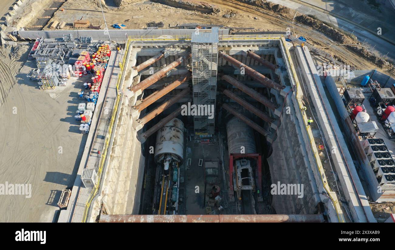 installation of two tunnel boring machines at the construction site ...