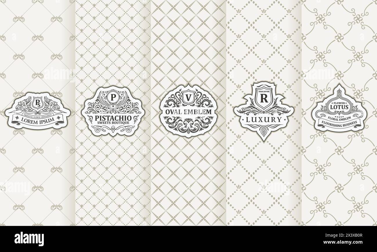 Vector set of vertical labels. Restaurant icons, logo, frames, luxury ...