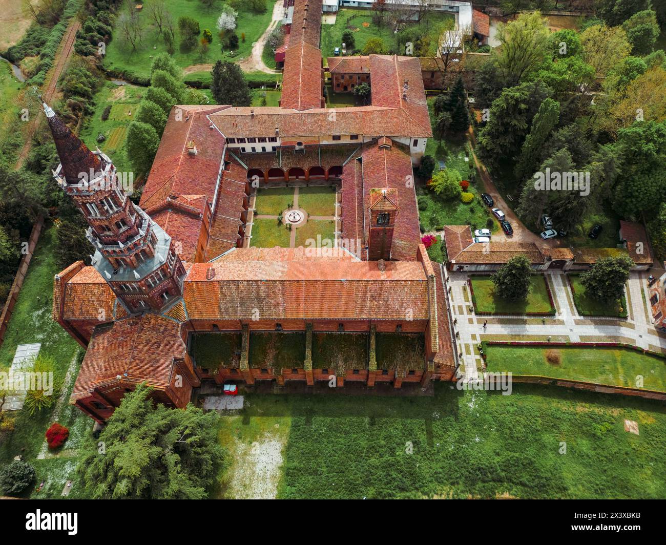 Abbey of Chiaravalle aerial view. A picturesque 12th-century abbey in ...