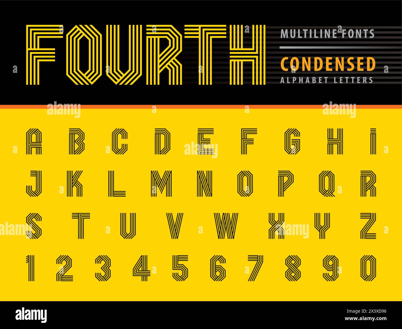 Vector of Condensed Alphabet Letters and numbers, Multi Line Font, Four ... Vector of Condensed Alphabet Letters and numbers, Multi Line Font, Four ...