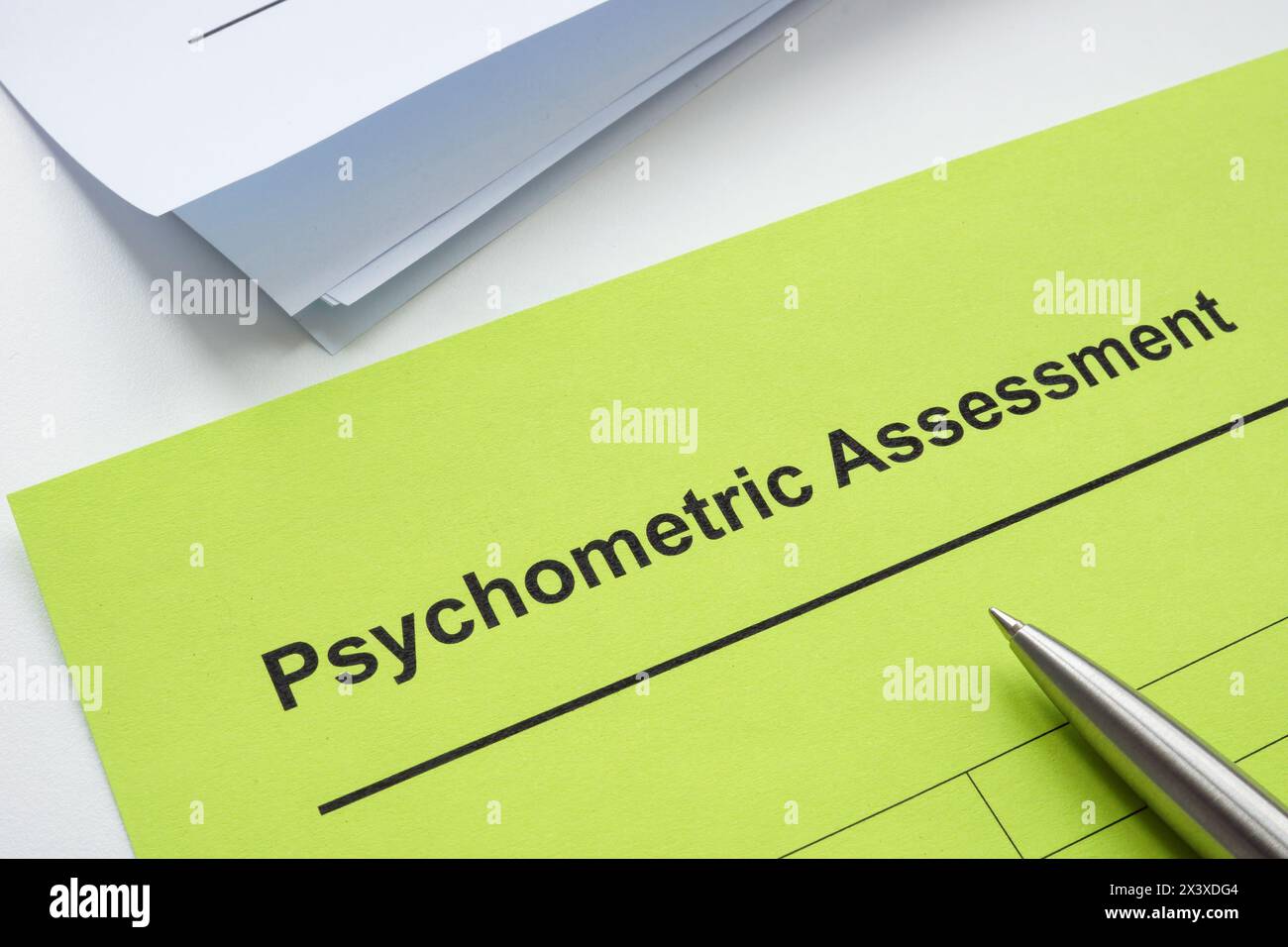 Psychometric assessment form, pen and papers Stock Photo - Alamy