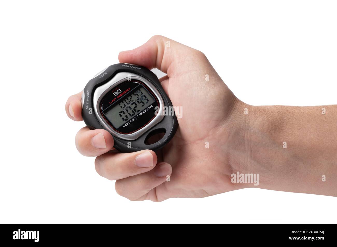 Hand holding a stopwatch isolated on white background Stock Photo - Alamy