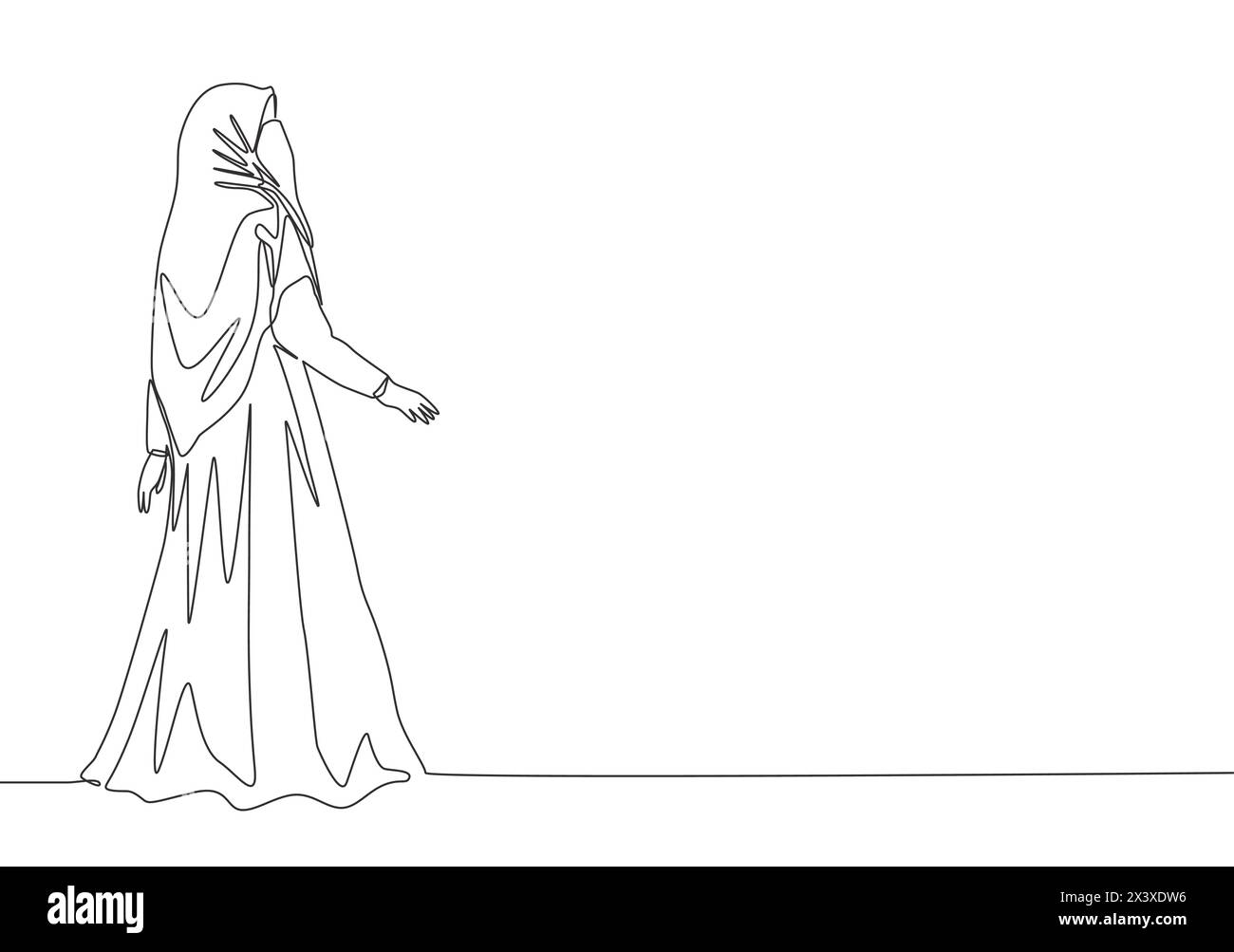 One Single Line Drawing Of Young Beauty Saudi Arabian Muslimah Wearing