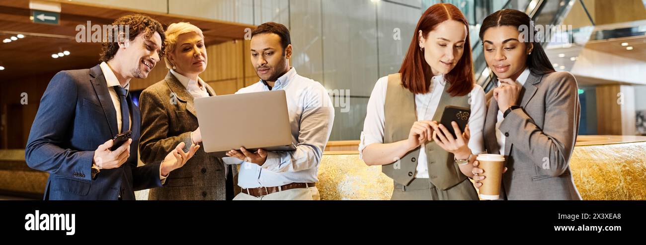 A group of people of different races and genders standing in a circle ...