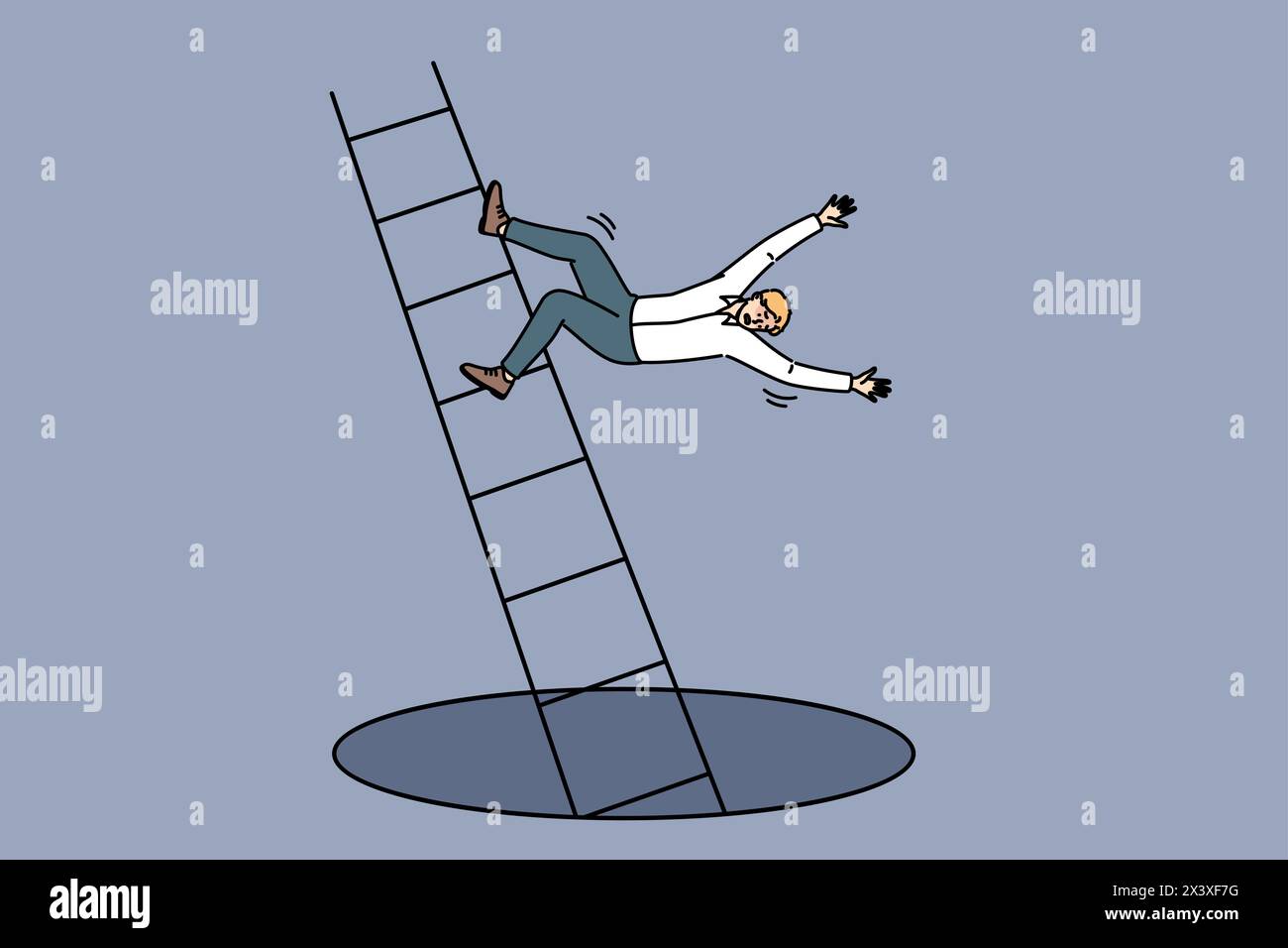 Loser man falls from career ladder into abyss, risking injury due to ...