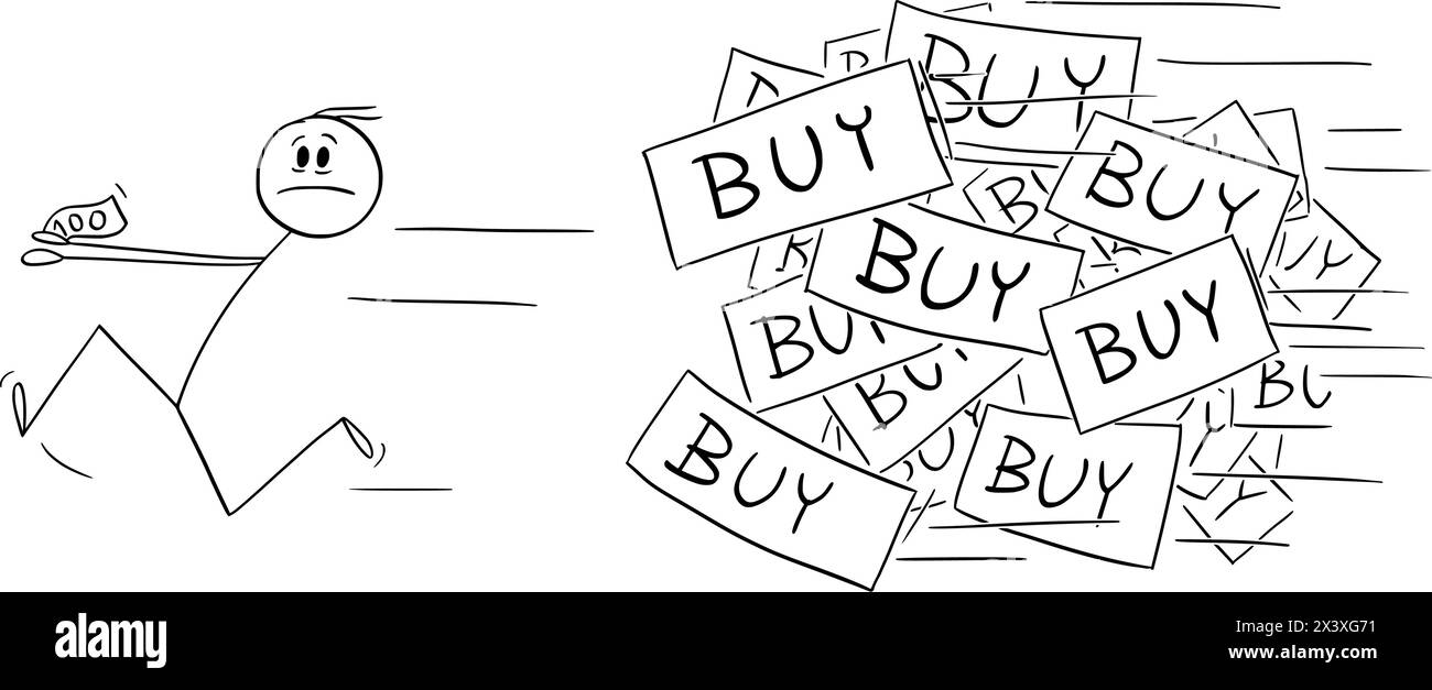 Customer Overwhelmed with Offers to Buy, Vector Cartoon Stick Figure ...