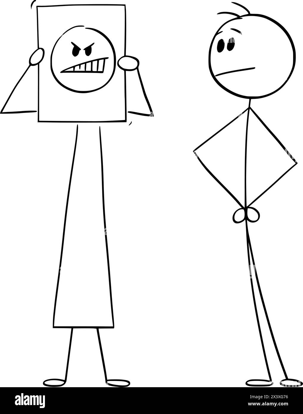 Woman Hiding Real Emotion by Anger, Vector Cartoon Stick Figure ...