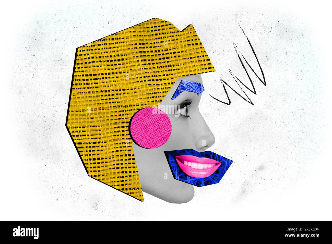 Composite photo collage of girl face profile pink blush lips mouth ...