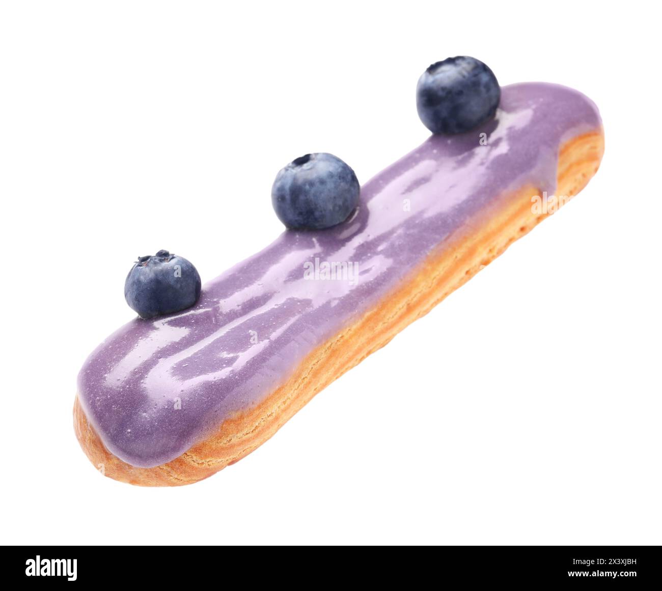 Delicious eclair decorated with blueberries isolated on white Stock ...