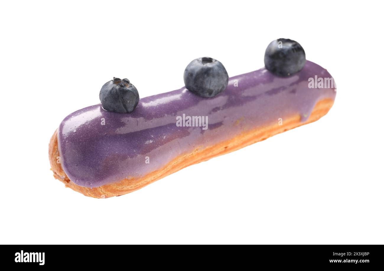 Delicious eclair decorated with blueberries isolated on white Stock ...