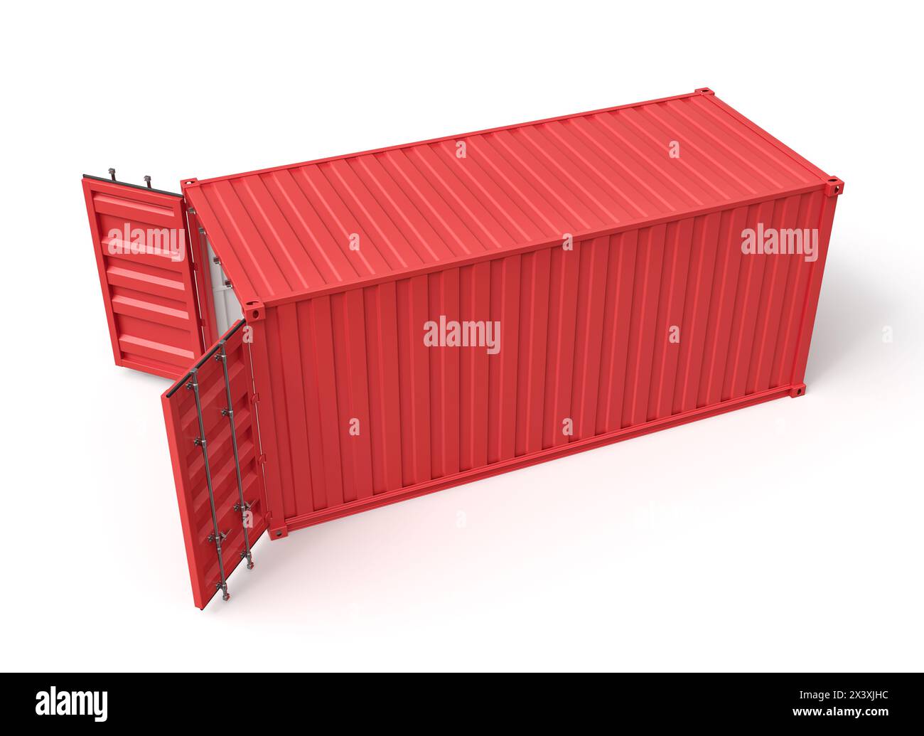 3d rendering of open empty red barge container with white insides ...