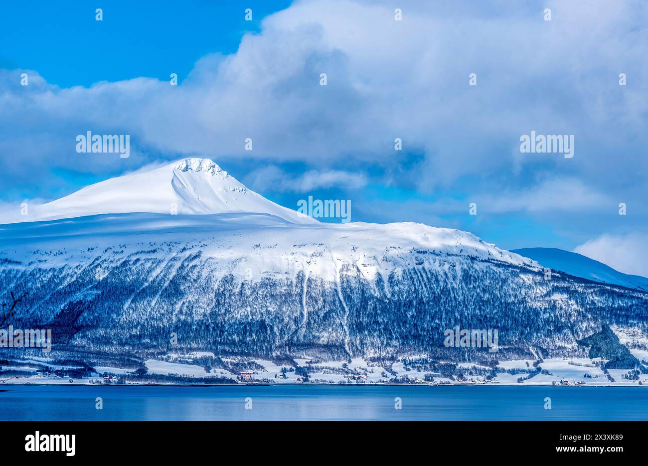 Norway, city of Tromso, fjord covered with snow Stock Photo - Alamy