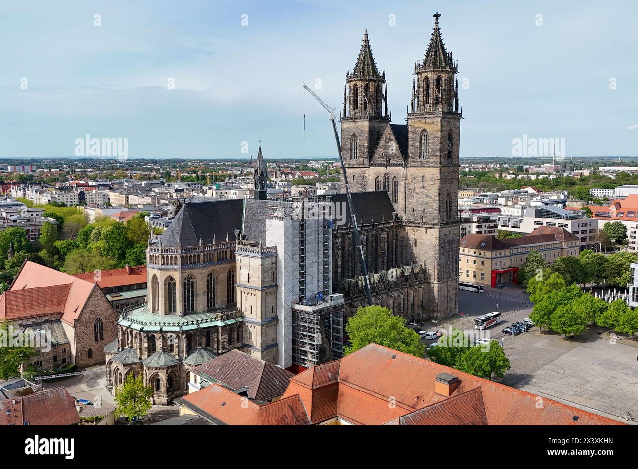 Magdeburg, Germany. 29th Apr, 2024. View of Magdeburg Cathedral with ...