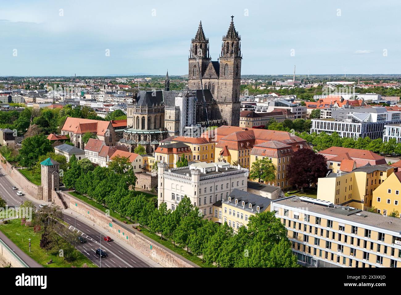 Magdeburg, Germany. 29th Apr, 2024. View of Magdeburg Cathedral with ...