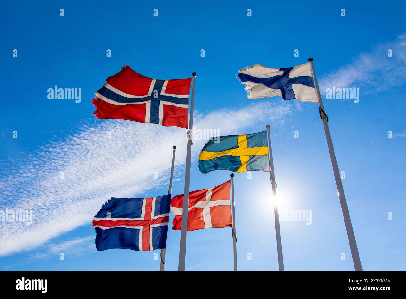 Flags of the countries of Scandinavia: Sweden, Denmark, Norway, Iceland ...