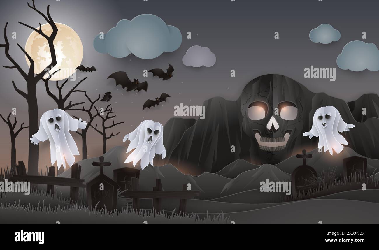 Halloween Night party background, Abstract Skull Rock Mountain with ...