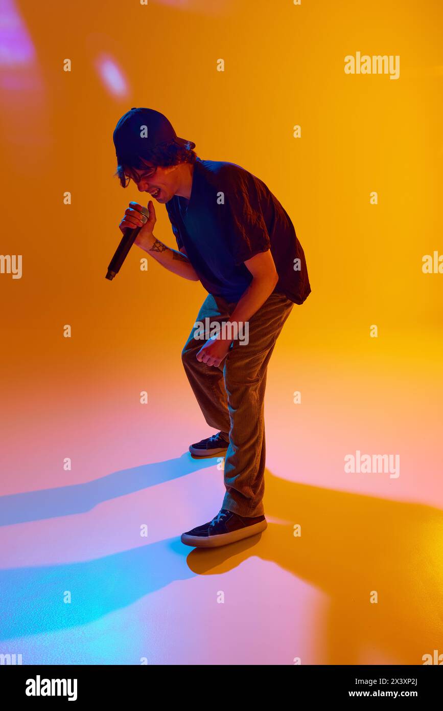 Dynamic performance. Young musician delivers dynamic rap, captivating ...