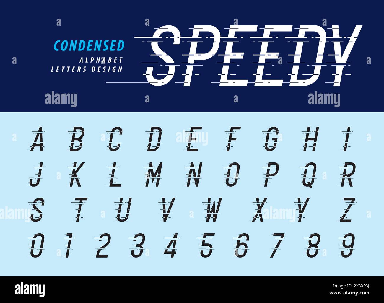 Vector Of Glitch Modern Alphabet Letters And Numbers Grunge Linear