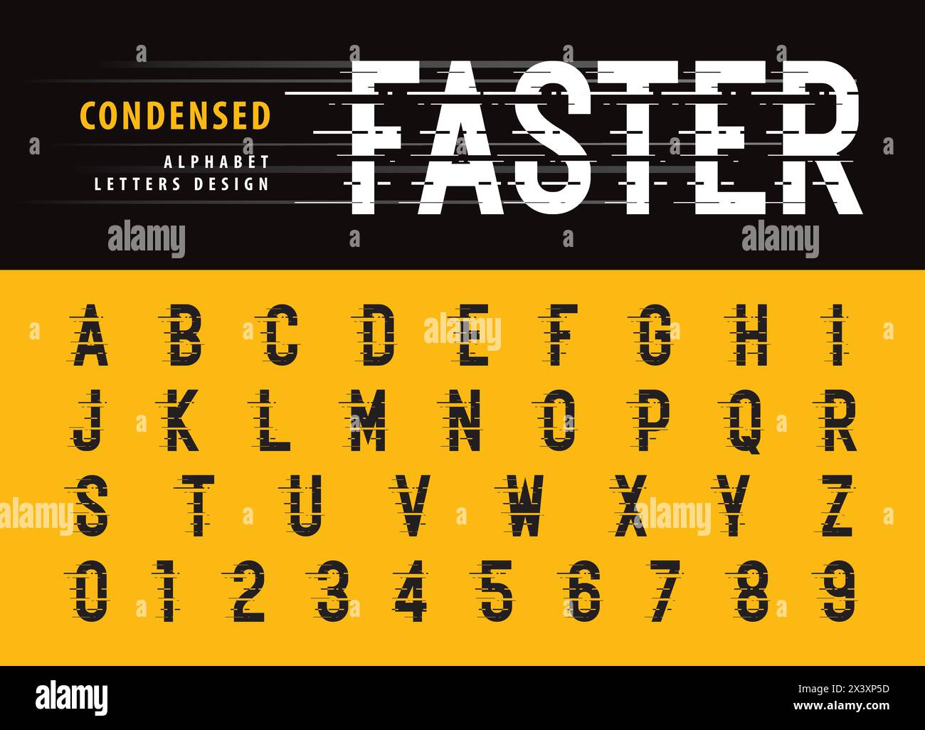 Vector Of Glitch Modern Alphabet Letters And Numbers Grunge Linear