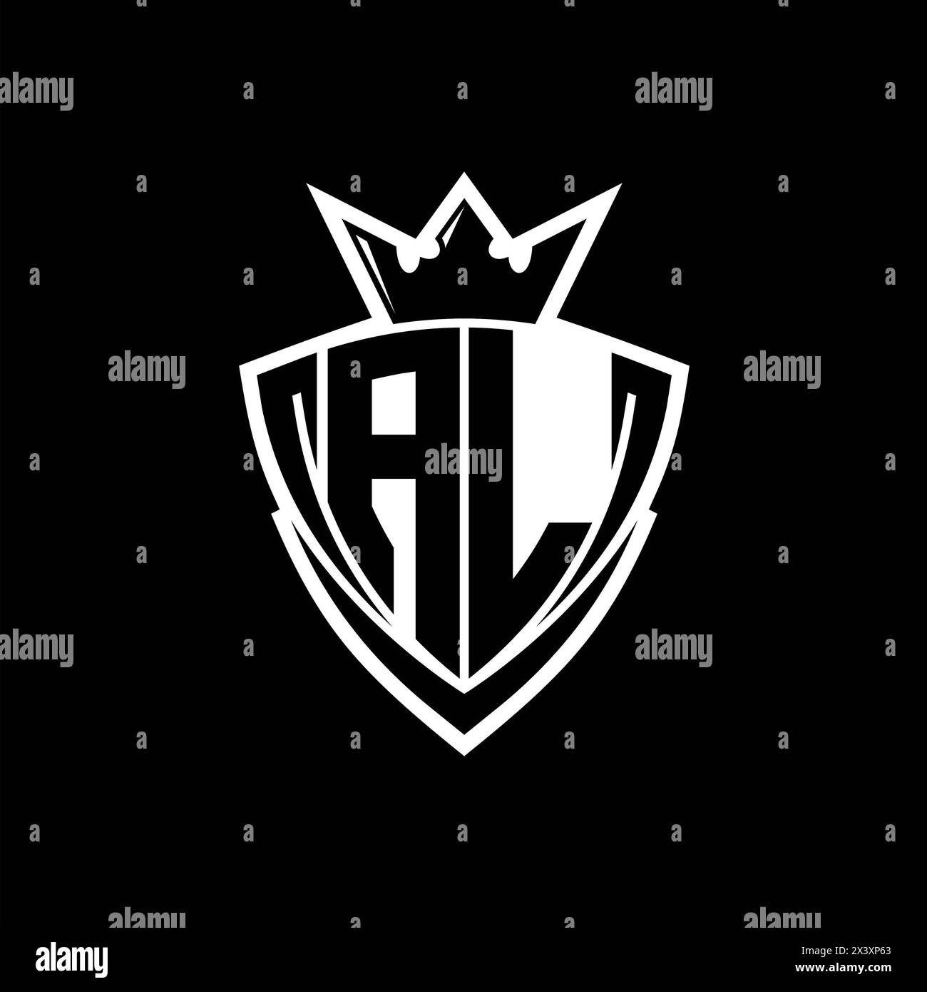 AL Bold letter logo with sharp triangle shield shape with crown inside ...