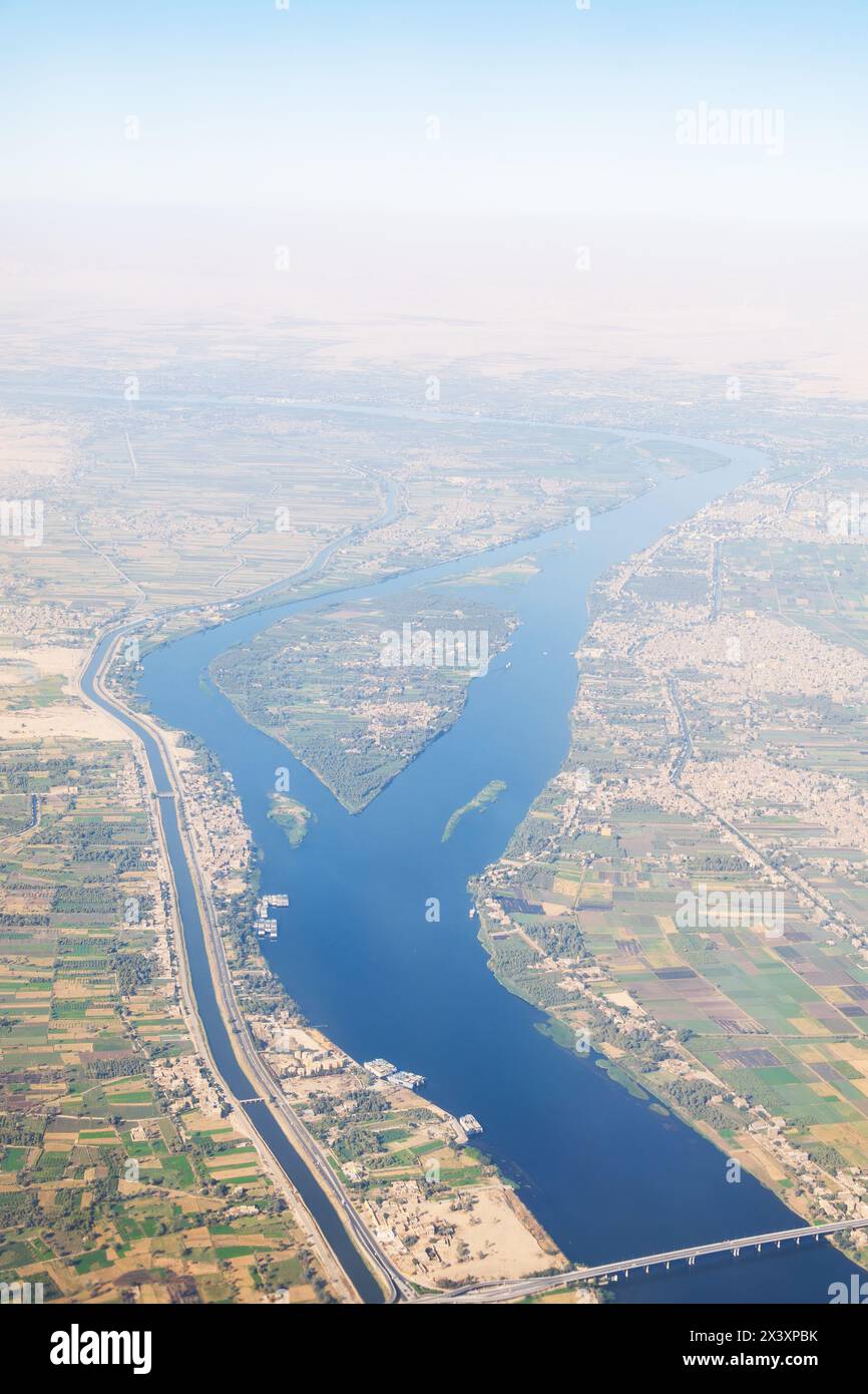 Armant Island and the town of Nagaa-An-Nasara in the River Nile with ...