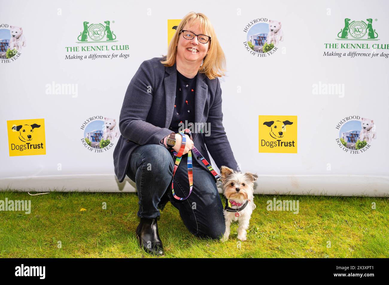 EDITORIAL USE ONLY Biewer Terrier, Heidi, with Marie McNair MSP is ...