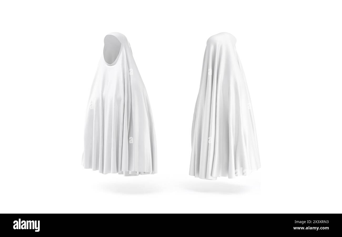 Blank white female chador mockup, back side view, 3d rendering. Empty ...
