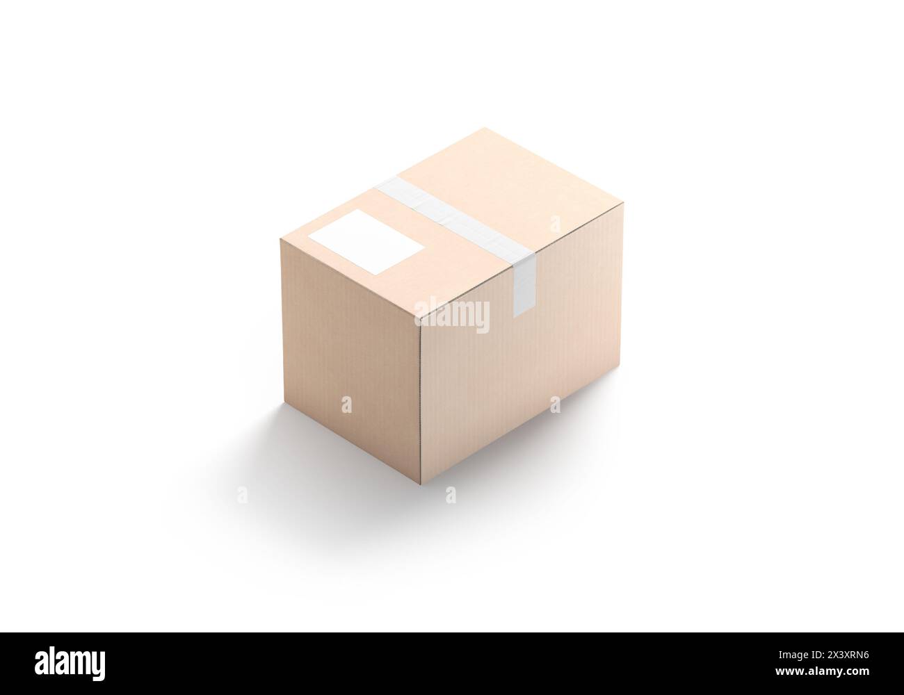 Blank white shipping label on craft box mockup, side view, 3d rendering ...