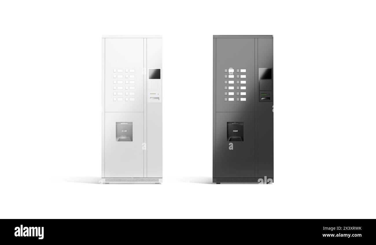 Blank black and white coffee vending machine mockup, front view, 3d ...