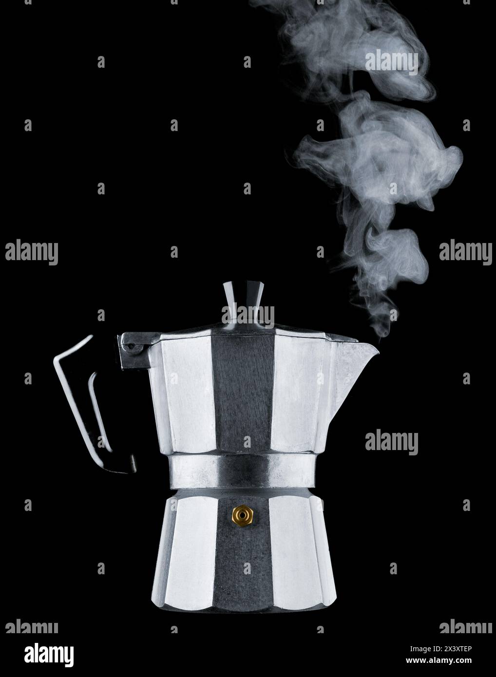 Coffee Mocha espresso express maker with white smoke isolated on black ...