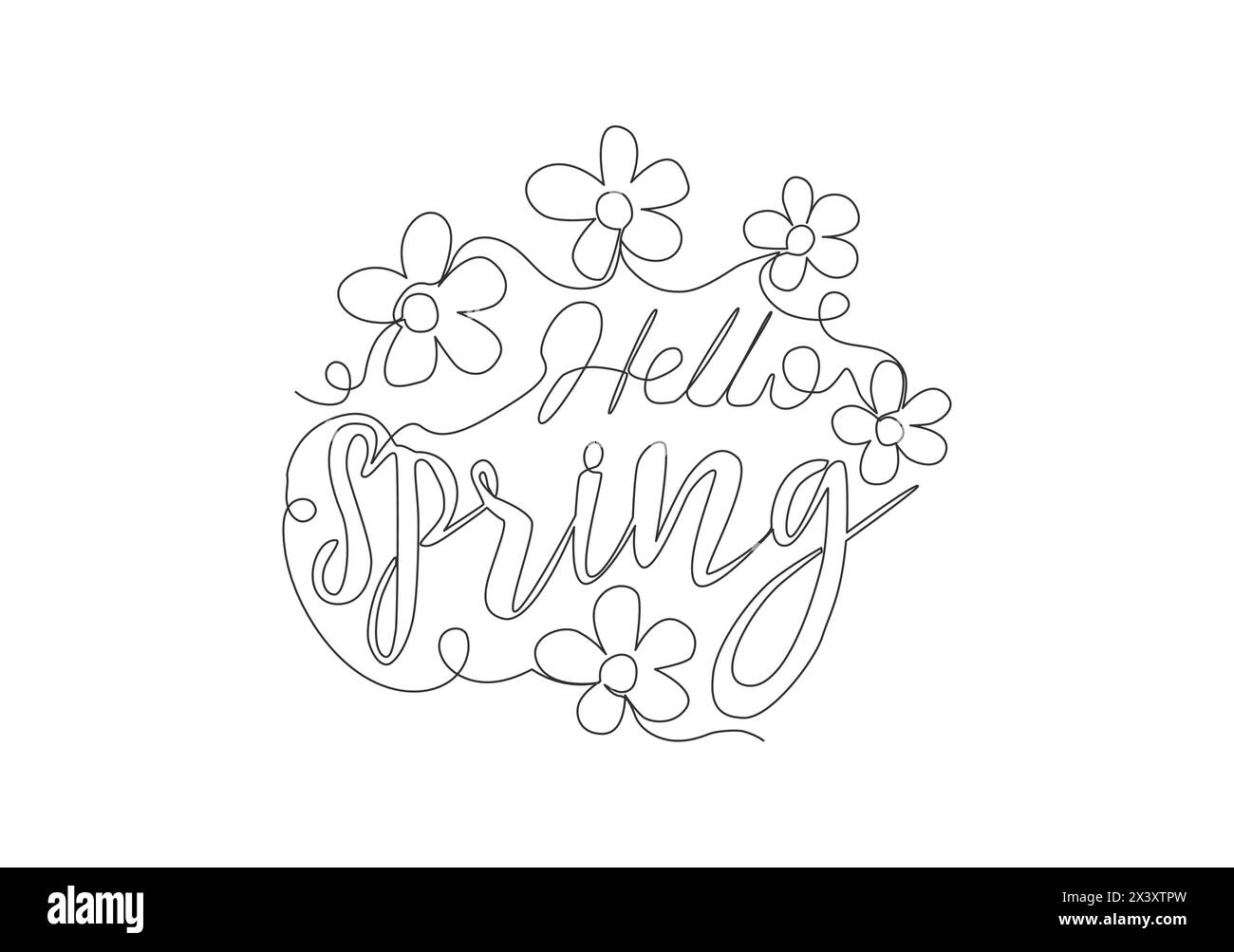 One single line drawing of cute and beauty typography quote - Hello ...