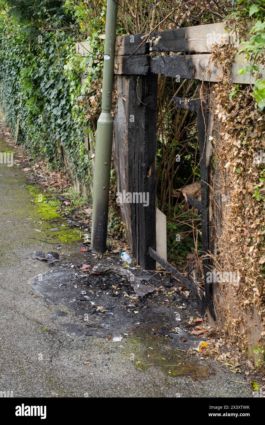 Damage left by a burnt rubbish bin, London, Uk Stock Photo - Alamy