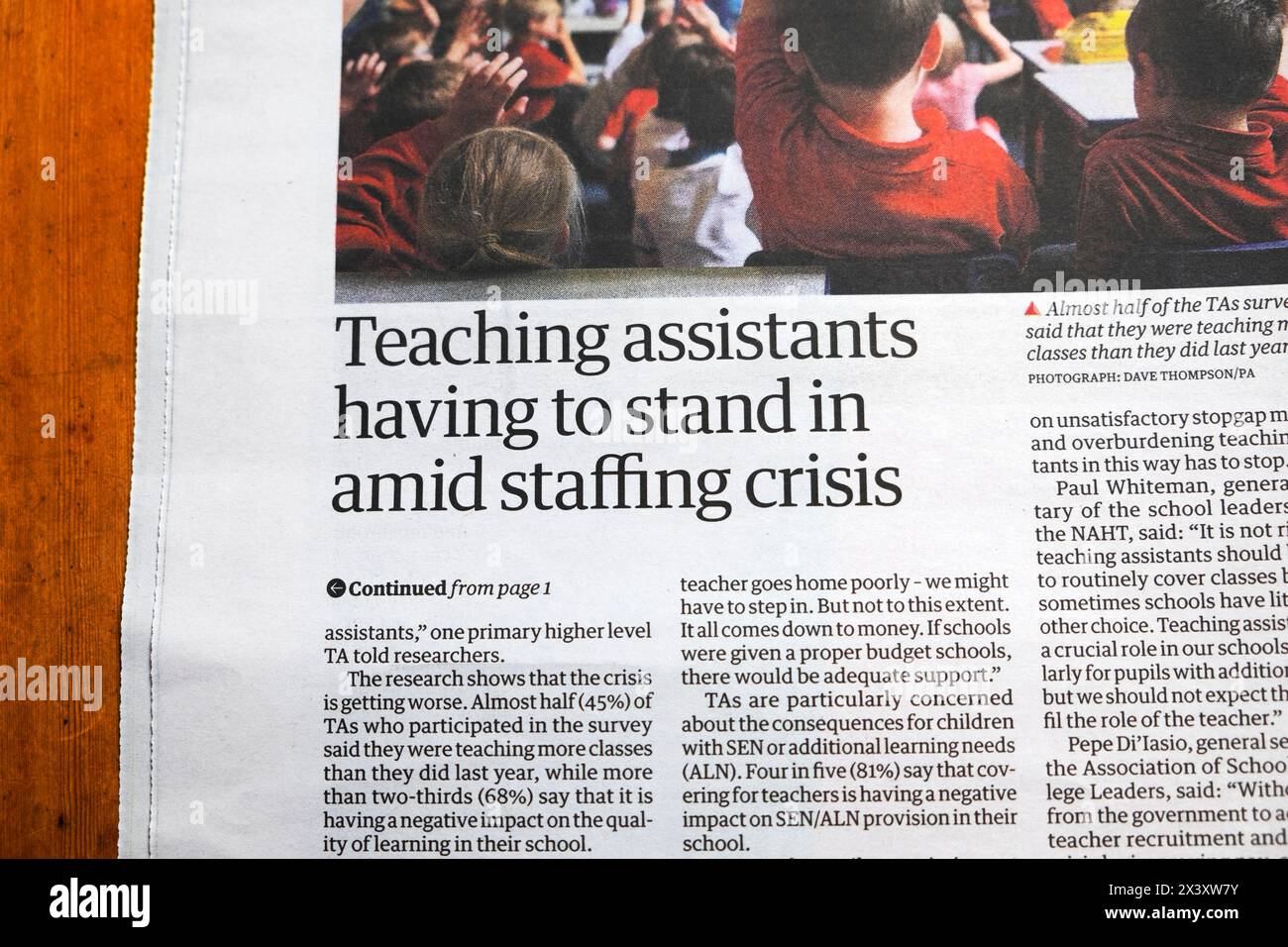 'Teaching assistants having to stand in amid staffing crisis' Guardian ...