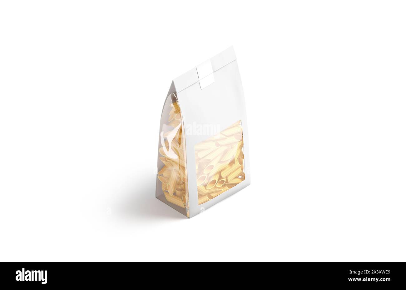 Blank white paper transparent pack with penne pasta mockup, isolated ...