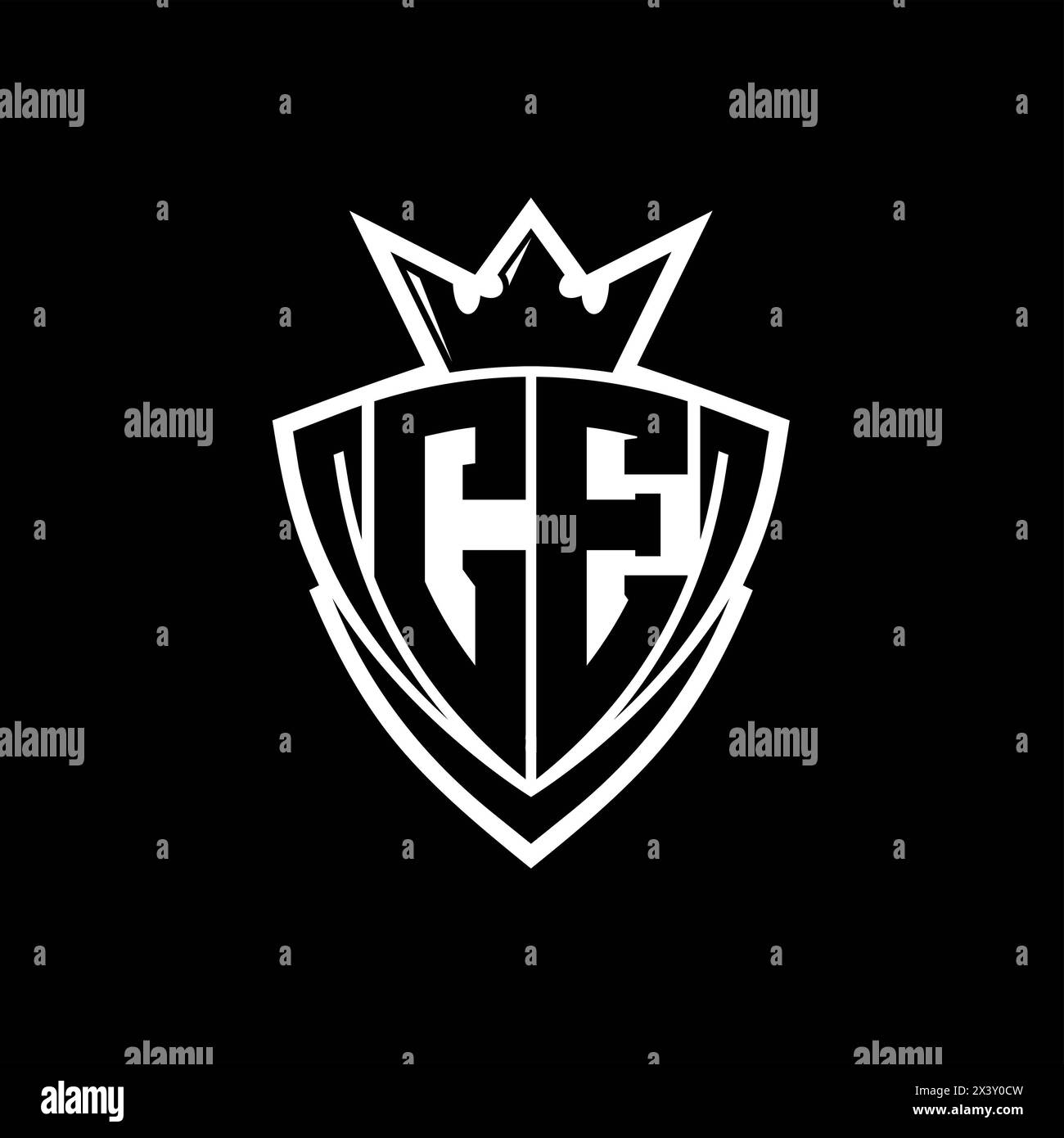 CE Bold letter logo with sharp triangle shield shape with crown inside ...