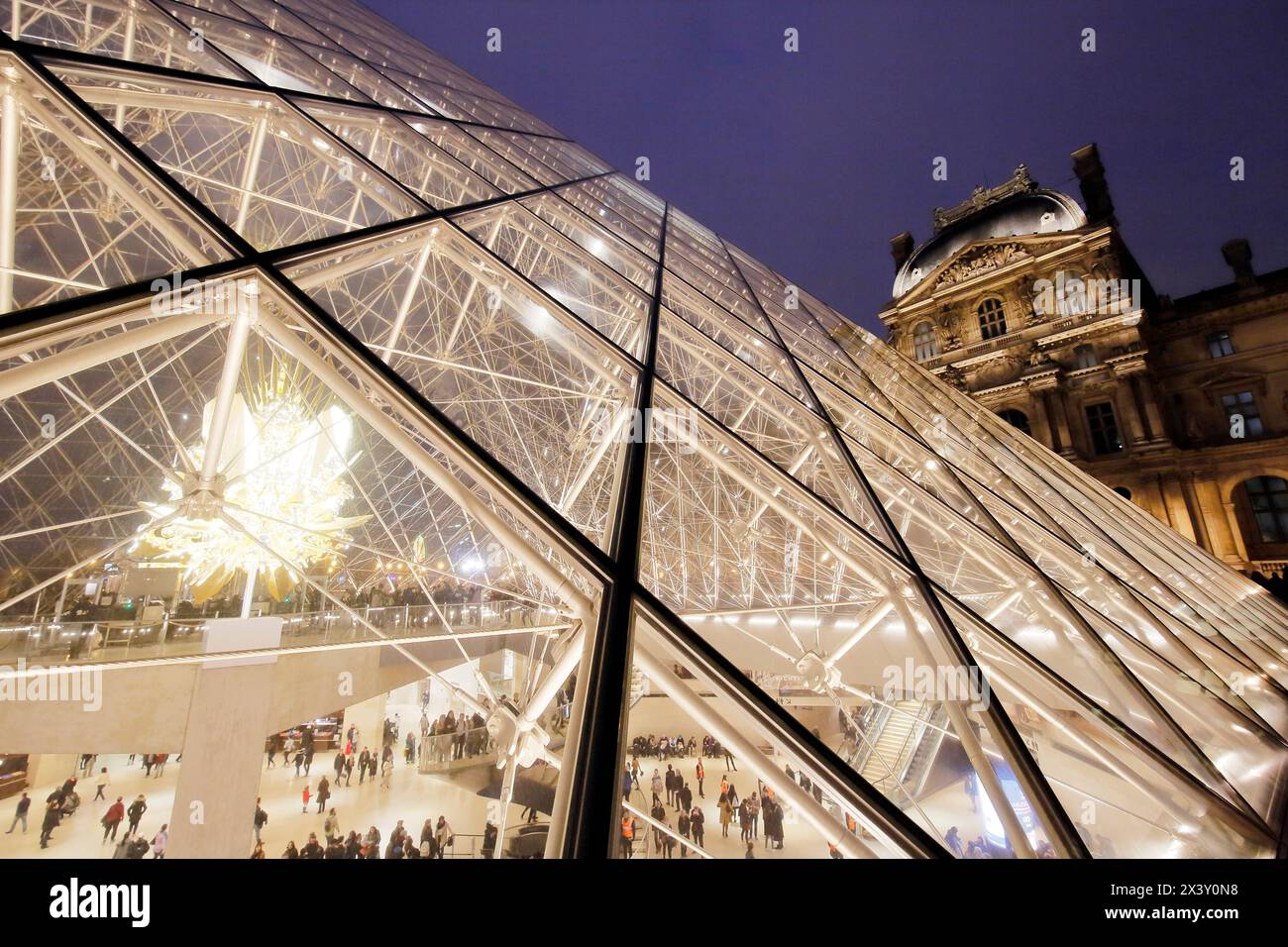 Paris. 1st district. Louvre Museum by night. The pyramid (architect ...