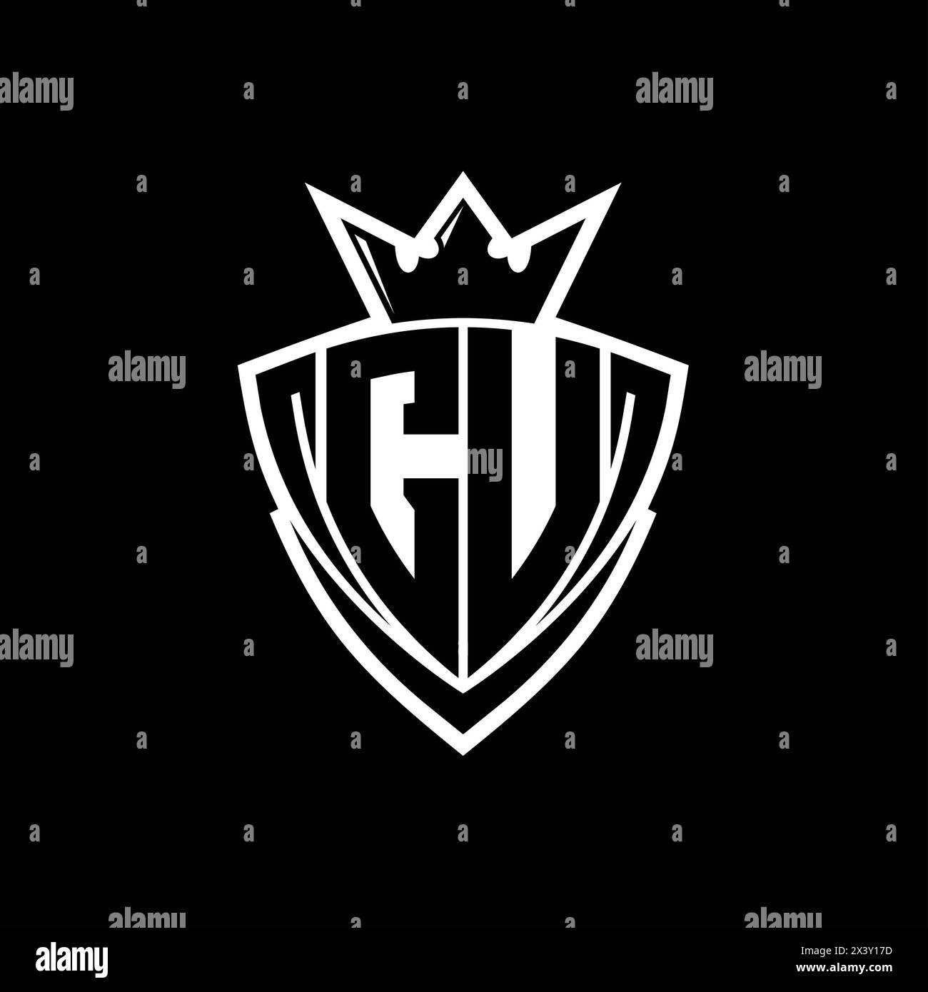 CU Bold letter logo with sharp triangle shield shape with crown inside ...